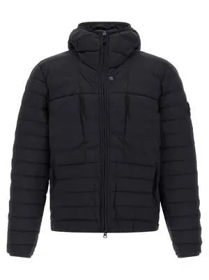 Stone Island Down Jacket With Hood And Drawstring Hem - Blue