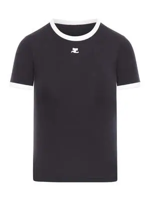 COURREGES Cotton T-shirt With Contrasting Profiles - Black