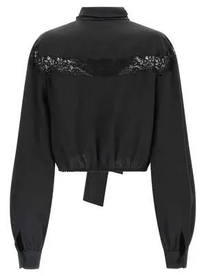Saint Laurent Lace Trim Silk Cropped Shirt