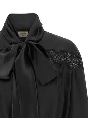 Saint Laurent Lace Trim Silk Cropped Shirt