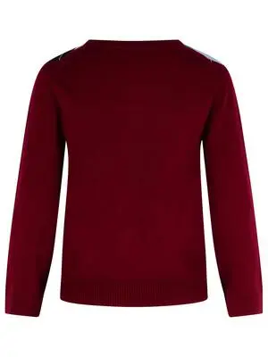 GANNI Burgundy Merino Wool Blend Check Cardigan - Multicolor