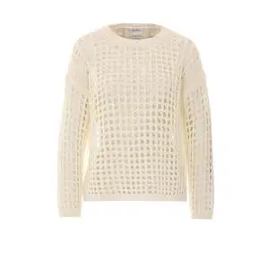 Max Mara Febe Cotton Mesh Knit Sweater - White