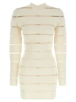 Balmain Balmain Bodycon Mini Dress With Sequins And Mesh Inserts White