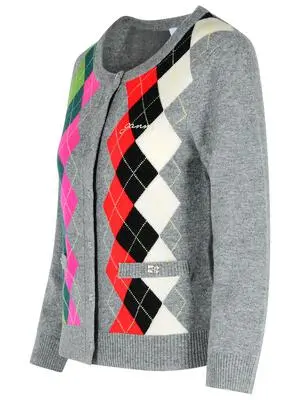 GANNI Checked Cashmere Blend Cardigan - Gray
