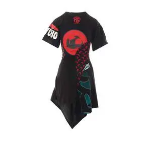MARINE SERRE Short Sleeve Asymmetrical Knee Length Dress With Psycho And Moon Print - Black