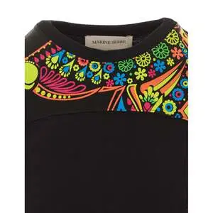 MARINE SERRE Short Sleeve Asymmetrical Knee Length Dress With Psycho And Moon Print - Black