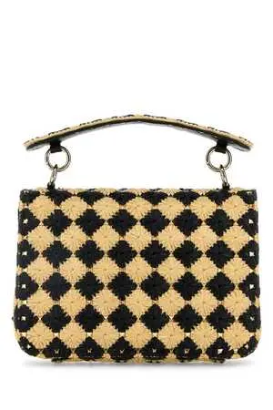 Valentino Garavani Two-tone Raffia Medium Rockstud Spike Handbag - Multicolor