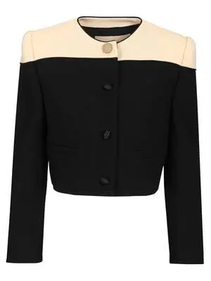 Valentino Garavani Two-tone Wool Cropped Jacket With Padded Shoulders - Black