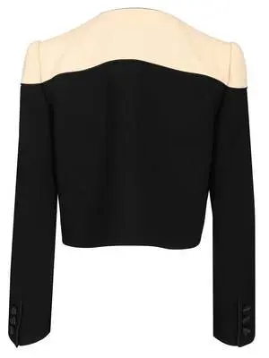 Valentino Garavani Two-tone Wool Cropped Jacket With Padded Shoulders