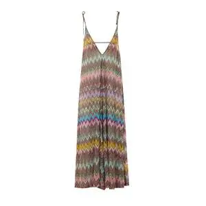 Missoni Sleeveless V-neck Glittered Chevron Print Lurex Dress