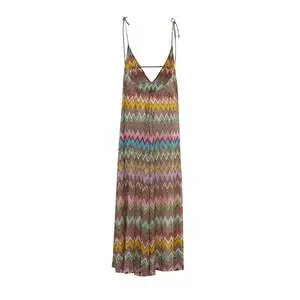 Missoni Sleeveless V-neck Glittered Chevron Print Lurex Dress