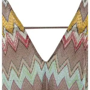 Missoni Sleeveless V-neck Glittered Chevron Print Lurex Dress