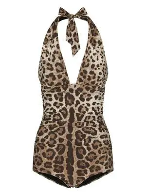 Dolce & Gabbana Leopard Print Draped One-piece Swimsuit - Multicolor