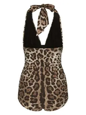 Dolce & Gabbana Leopard Print Draped One-piece Swimsuit - Multicolor