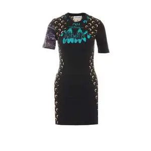 MARINE SERRE Short Sleeve Crew Neck Printed Midi Dress