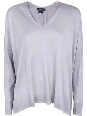 Avant Toi Hand-painted Laminated V-neck Pullover - Gray