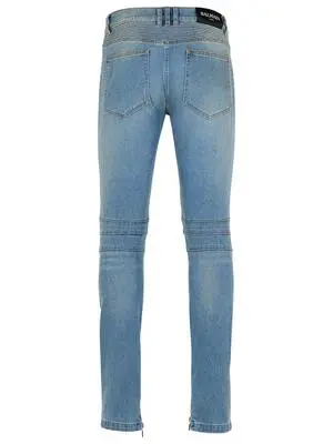 Balmain Biker Cotton Jeans - Blue