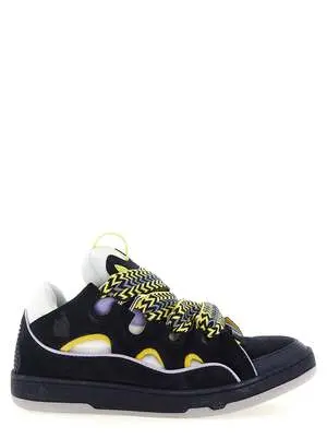 LANVIN Curb Sneakers In Calf Leather, Suede, And Mesh - Blue