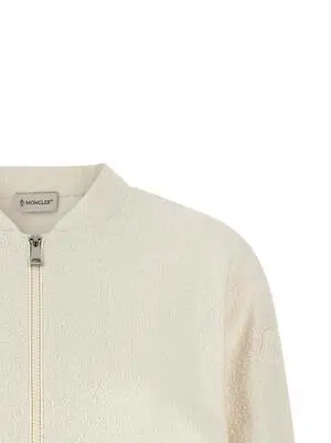 Moncler Bouclé Cardigan With Flared Silhouette And Drawstring Hem - White