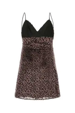 Saint Laurent Two-tone Velvet Mini Dress - Multicolor