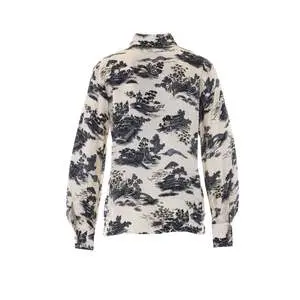 Max Mara Evetro Silk Graphic Print Long Sleeve Shirt - Black