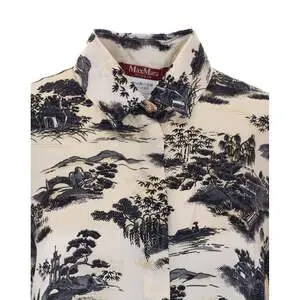 Max Mara Evetro Silk Graphic Print Long Sleeve Shirt - Black