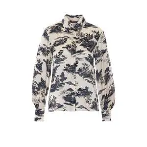 Max Mara MAX MARA STUDIO Evetro Silk Graphic Print Long Sleeve Shirt Black