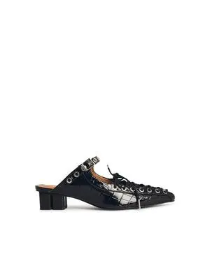 GANNI Oleatex Mules With Laces And Buckle Detail - Black