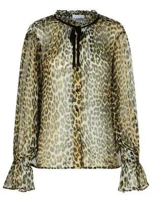 GANNI Leopard Print Viscose Shirt - Multicolor