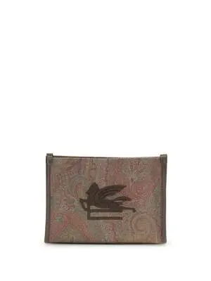 Etro Pegaso Mini Clutch Bag In Paisley Fabric With Embroidered Logo