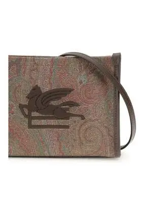 Etro Pegaso Mini Clutch Bag In Paisley Fabric With Embroidered Logo