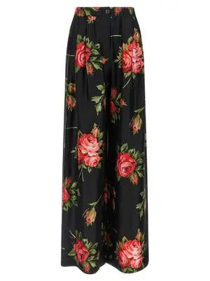 Dolce & Gabbana DOLCE & GABBANA Bouquet Rose Silk Twill Pants Black