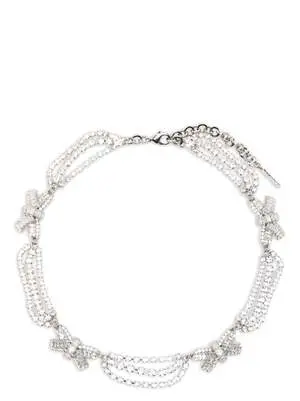 Alessandra Rich Crystal Bow Necklace - Silver