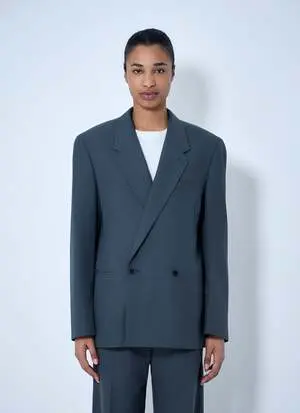 LEMAIRE LEMAIRE Double-Breasted Wool Blend Suit Blazer Gray