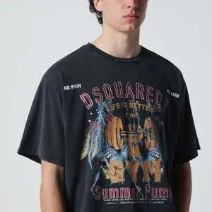 Dsquared2 Grey Vintage-effect T-shirt With Rock Print