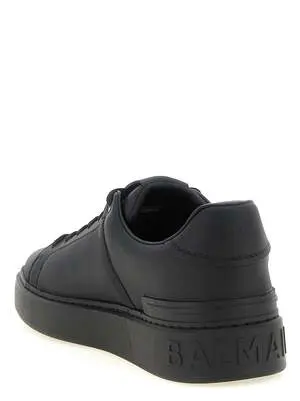 Balmain B-court Leather Sneakers With Embossed Logo - Black