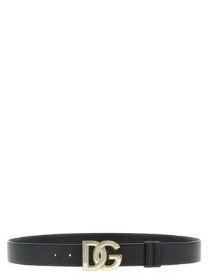 Dolce & Gabbana Reversible Dg Buckle Leather Belt - Black