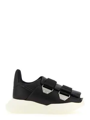 Rick Owens Grainy Cowhide Leather Sneakers With Adjustable Straps - Black