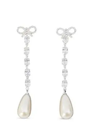 SELF-PORTRAIT Crystal And Pearl Drop Earrings - Silver