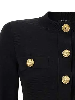 Balmain Cropped Cardigan With Testa Di Leone Button Detail - Black