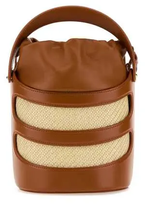 Alexander McQueen Two-tone Leather And Raffia The Curve Bucket Bag - Multicolor
