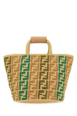 Fendi Embroidered Raffia Ff Shopper Bag