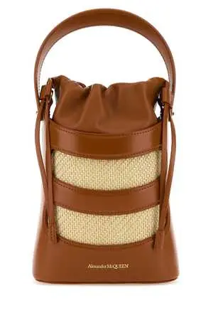 Alexander McQueen Two-tone Leather And Raffia Mini Bucket Bag