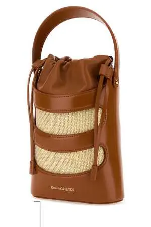 Alexander McQueen Two-tone Leather And Raffia Mini Bucket Bag