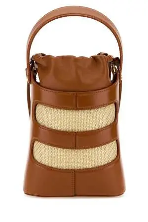 Alexander McQueen Two-tone Leather And Raffia Mini Bucket Bag