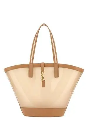 Saint Laurent Two-tone Vinyl And Leather Panier Shopping Bag - Multicolor
