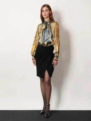 Versace Cheetah & Baroque Print Silk Lavalliere Shirt - Multicolor