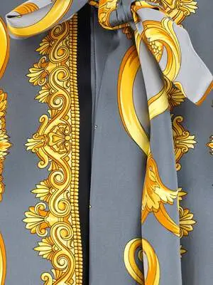 Versace Cheetah & Baroque Print Silk Lavalliere Shirt - Multicolor
