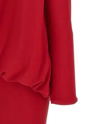 Magda Butrym Long Shiny Jersey Dress With Flower Detail