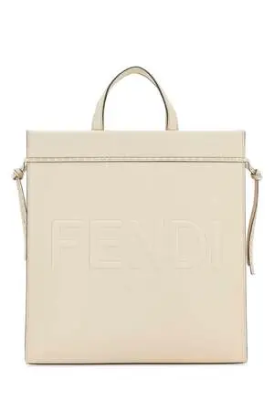 Fendi Calfskin Leather Shopper Bag With Embossed Logo - White